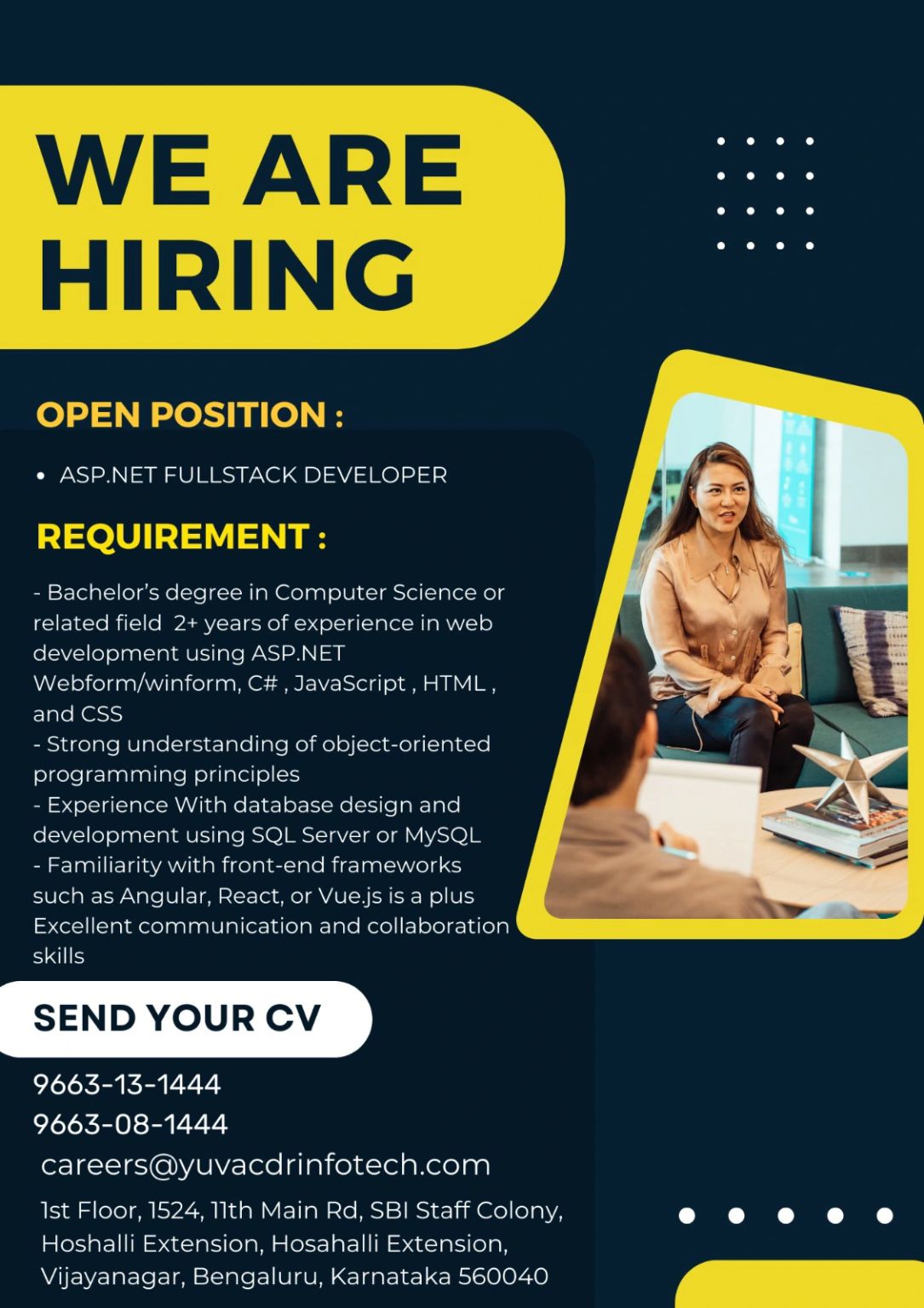 ASP. NET Full stack developer position | YUVA CDR INFOTECH PVT LTD ASP. NET Full stack developer position | YUVA CDR INFOTECH PVT LTD