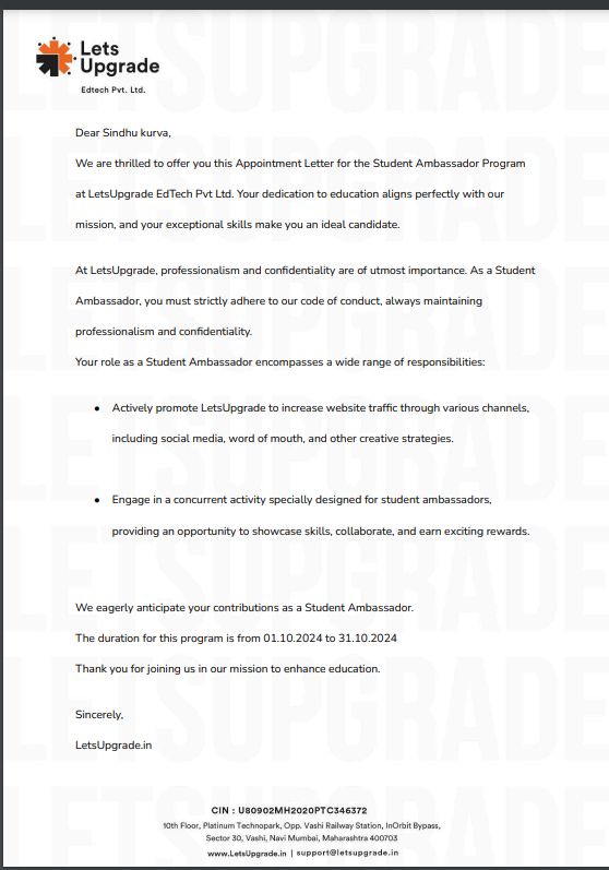 sindhu kurva on LinkedIn: #letsupgrade #studentambassador #edtech # ... sindhu kurva on LinkedIn: #letsupgrade #studentambassador #edtech # ...