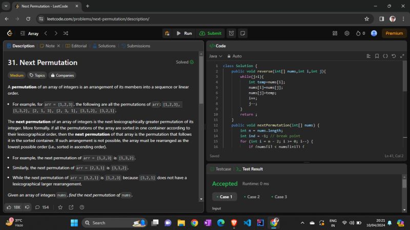 Closed the Next Permutation problem on LeetCode | Roushan Kumar posted ... Closed the Next Permutation problem on LeetCode | Roushan Kumar posted ...