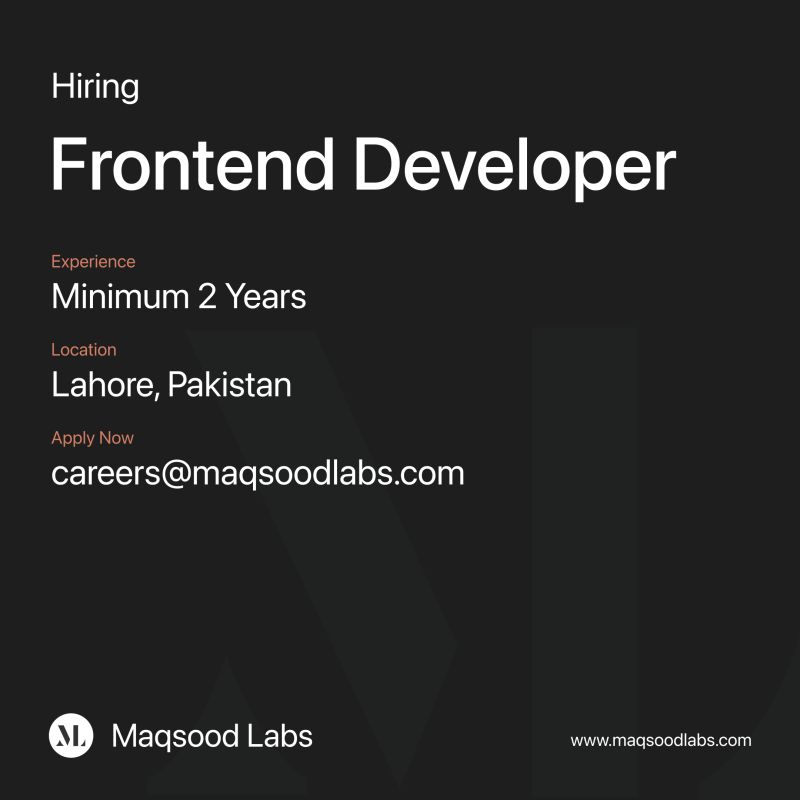 Maqsood Labs on LinkedIn: JOB TITLE:- Frontend Engineer (ReactJS/React ... Maqsood Labs on LinkedIn: JOB TITLE:- Frontend Engineer (ReactJS/React ...