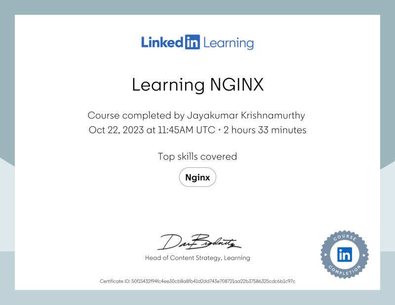Jayakumar Krishnamurthy on LinkedIn: Certificate of Completion Jayakumar Krishnamurthy on LinkedIn: Certificate of Completion