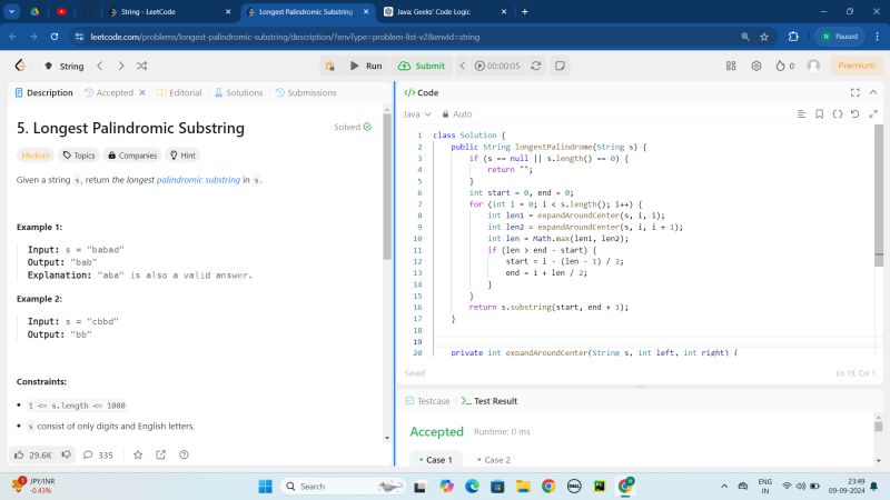 Resolved Palindromic Substring problem at Leetcode | Nagaladinne ... Resolved Palindromic Substring problem at Leetcode | Nagaladinne ...