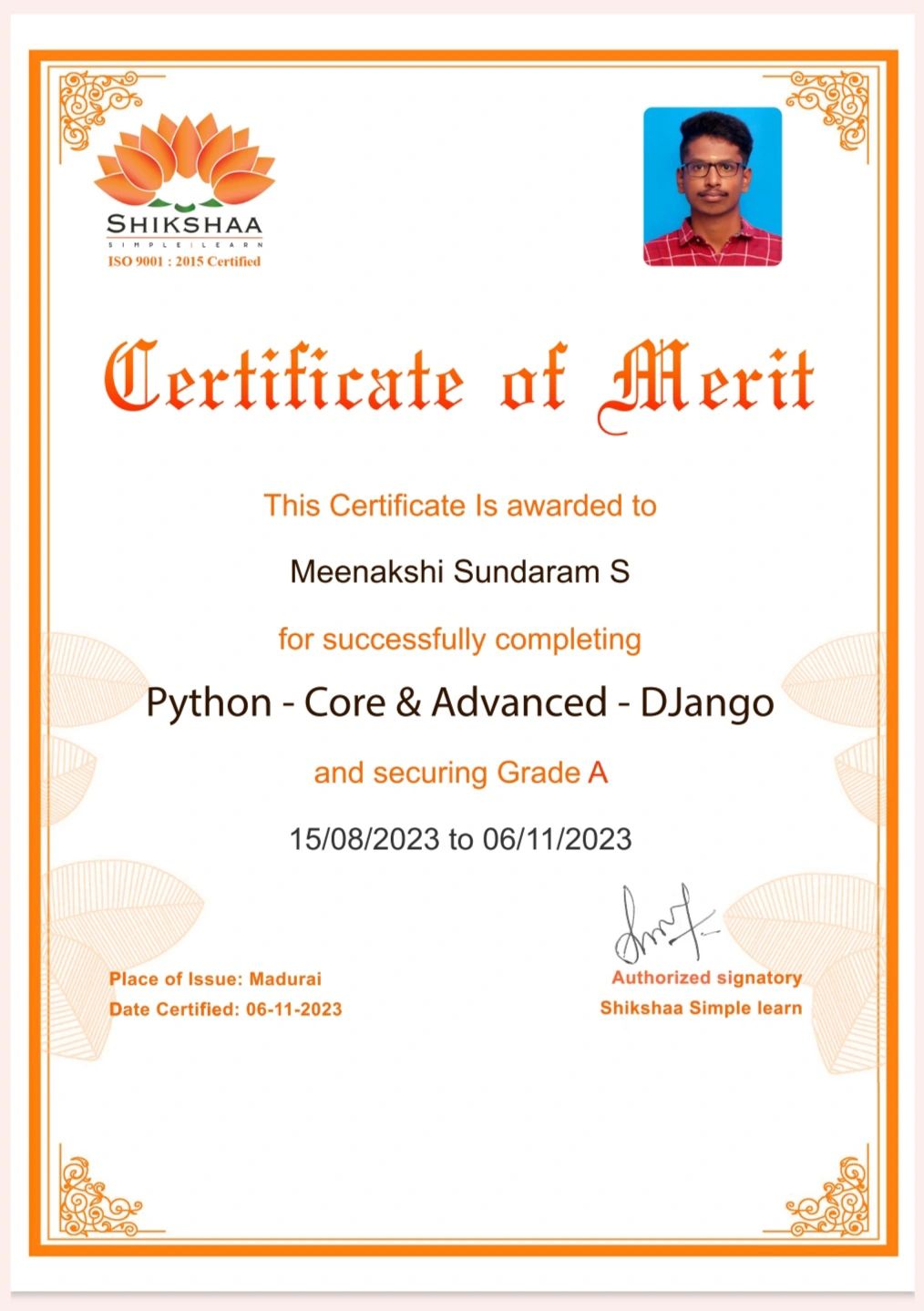 Meenakshi Sundaram S on LinkedIn: Got a certificate from Shiksha simple ... Meenakshi Sundaram S on LinkedIn: Got a certificate from Shiksha simple ...