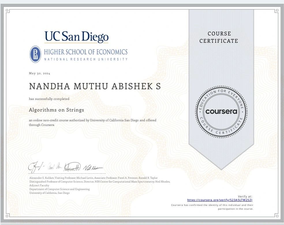 #coursera #datascience #algorithm | NANDHA MUTHU ABISHEK S #coursera #datascience #algorithm | NANDHA MUTHU ABISHEK S