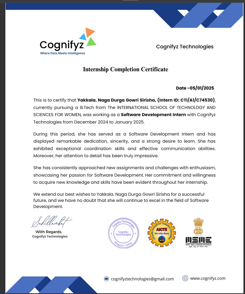 I'm excited to share my internship completion certificate in Cognify ... I'm excited to share my internship completion certificate in Cognify ...