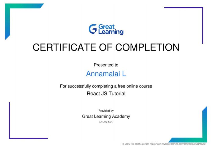 Completed React Basics!... | Annamalai Lakshmanan Completed React Basics!... | Annamalai Lakshmanan