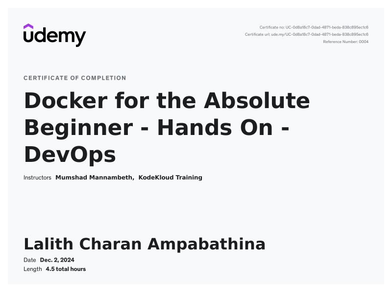 Lalith Charan Ampabathina on LinkedIn: #docker #certification #devops # ... Lalith Charan Ampabathina on LinkedIn: #docker #certification #devops # ...