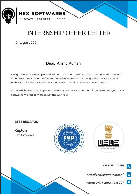 Anshu Jha on LinkedIn: #internshipjourney #webdevelopment #hex # ... Anshu Jha on LinkedIn: #internshipjourney #webdevelopment #hex # ...