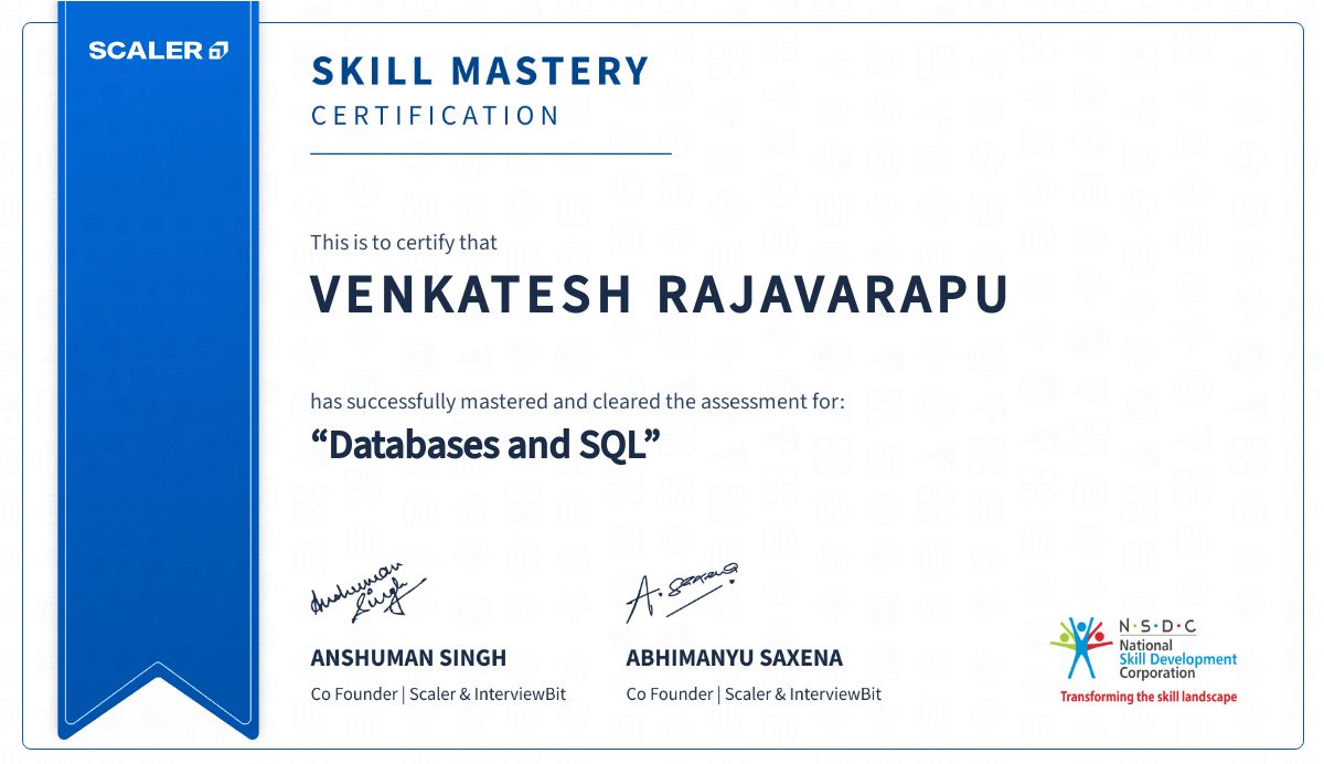 VENKATESH RAJAVARAPU on LinkedIn: #sql #certification #database # ... VENKATESH RAJAVARAPU on LinkedIn: #sql #certification #database # ...