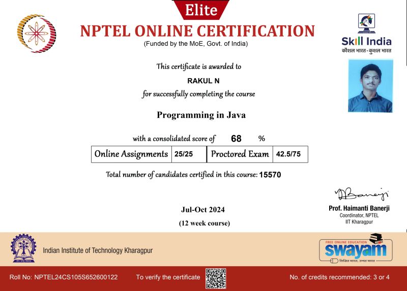 Rakul Natraj on LinkedIn: #java #nptel #elitecertification #programming ... Rakul Natraj on LinkedIn: #java #nptel #elitecertification #programming ...