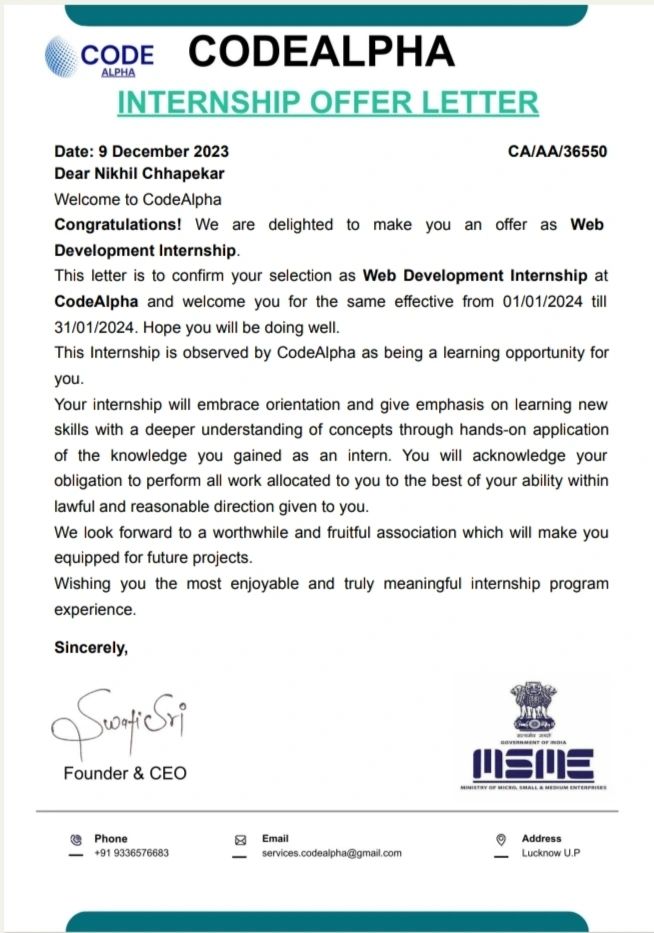 Nikhil Chhapekar on LinkedIn: #codealpha #codealphainternship Nikhil Chhapekar on LinkedIn: #codealpha #codealphainternship