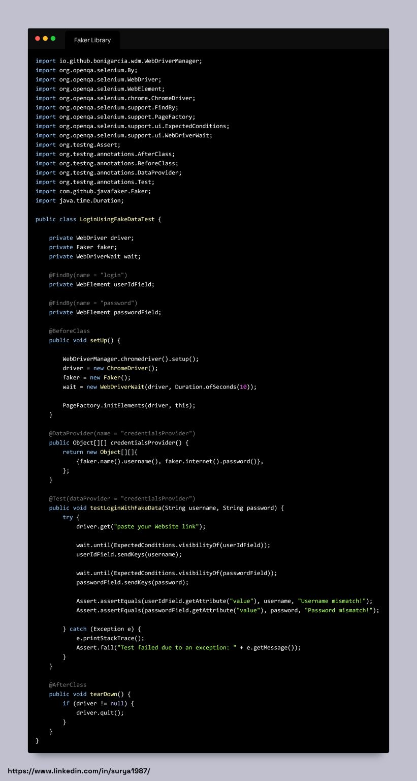 Surya K on LinkedIn: #selenium #testautomation #javafaker #webtesting # ... Surya K on LinkedIn: #selenium #testautomation #javafaker #webtesting # ...