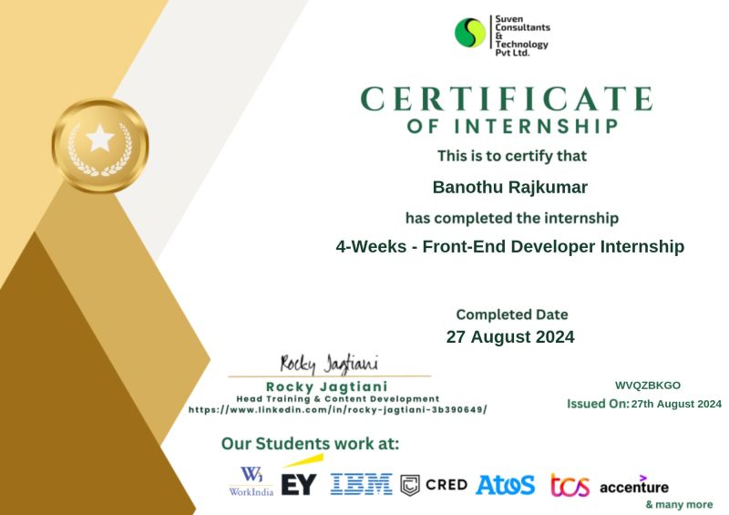 Banothu Raj kumar on LinkedIn: #internship #frontenddevelopment # ... Banothu Raj kumar on LinkedIn: #internship #frontenddevelopment # ...