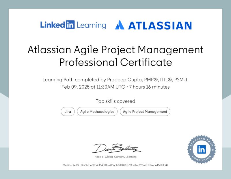 Certificate of Completion | Pradeep Gupta, PMP®, ITIL®, PSM-1 Certificate of Completion | Pradeep Gupta, PMP®, ITIL®, PSM-1
