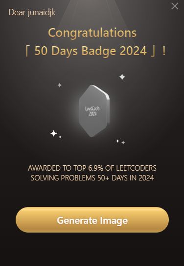 Achieved 50 Days Badge by LeetCode | JUNAID KALLIL posted on the topic ... Achieved 50 Days Badge by LeetCode | JUNAID KALLIL posted on the topic ...