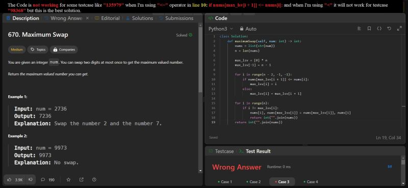 Avanish Singh on LinkedIn: LeetCode: Maximum Swap You are given an ... Avanish Singh on LinkedIn: LeetCode: Maximum Swap You are given an ...