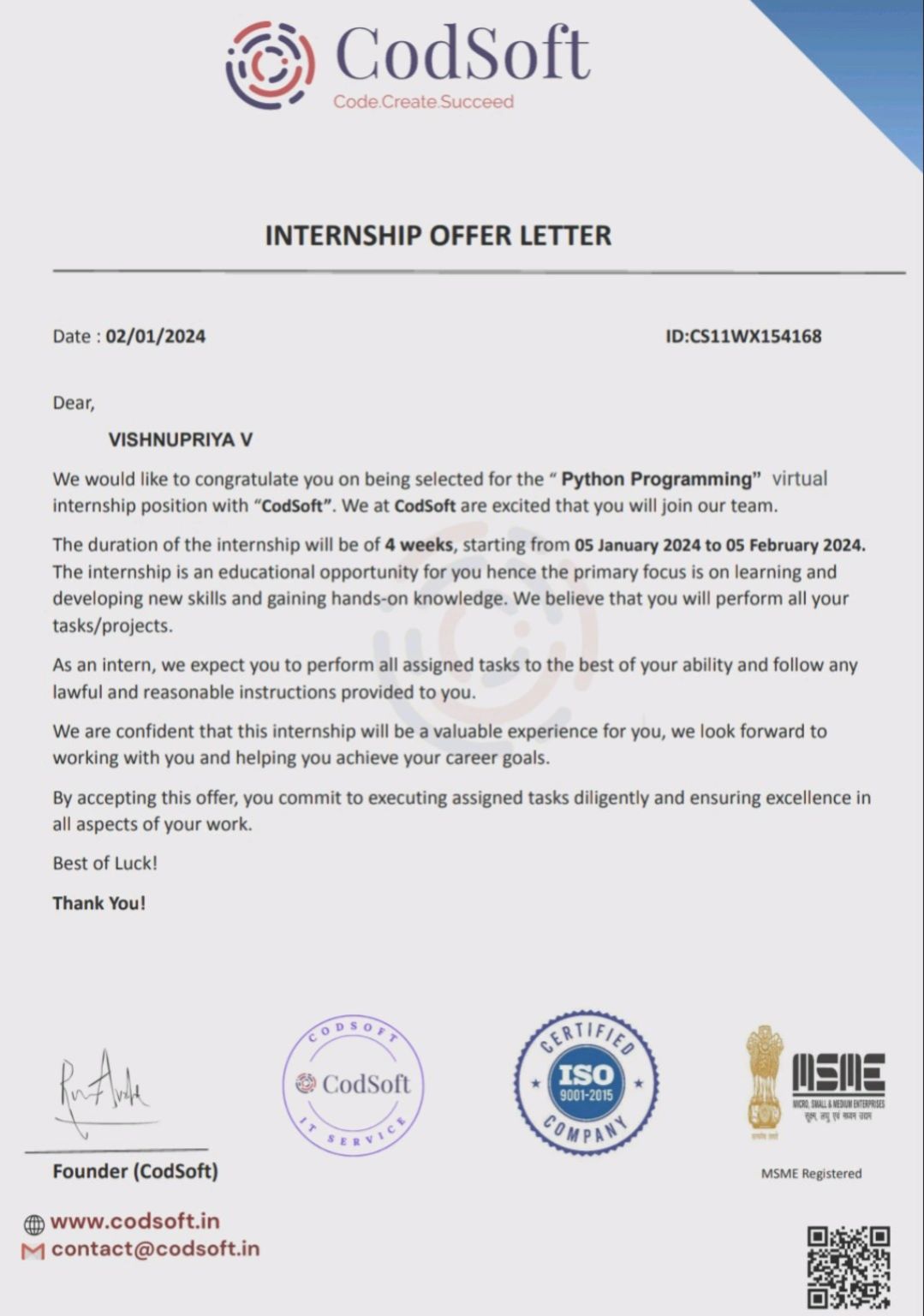 Vishnu priya V on LinkedIn: #codsoft #codsoft #codsoftinternship # ... Vishnu priya V on LinkedIn: #codsoft #codsoft #codsoftinternship # ...