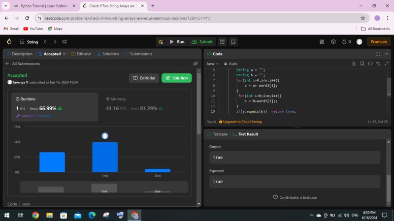 LeetCode challenge 1662: Check String Arrays Equivalent | Lavanya V ... LeetCode challenge 1662: Check String Arrays Equivalent | Lavanya V ...