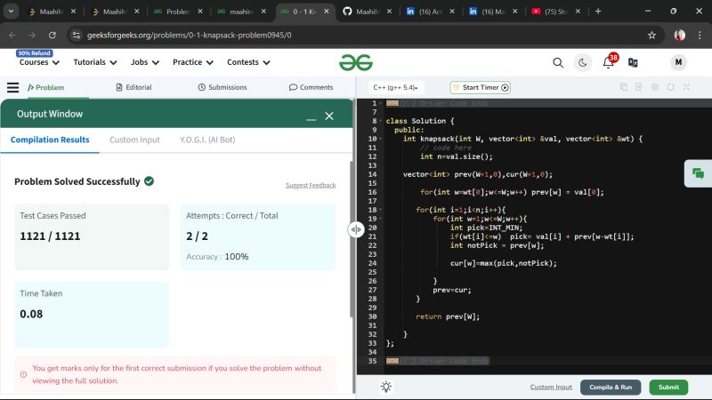 #dynamicprogramming #knapsack #optimization #gfg160 #geekstreak2025 ... #dynamicprogramming #knapsack #optimization #gfg160 #geekstreak2025 ...