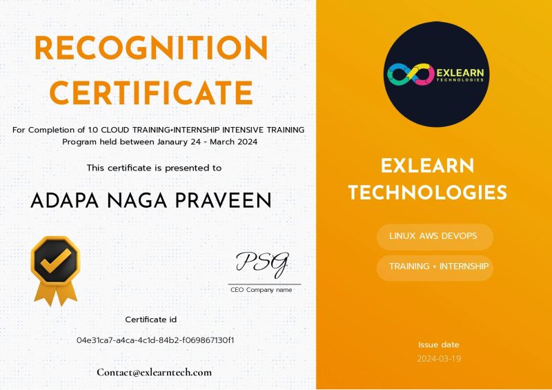 Completed EXLEARN Technologies training and internship | Adapa Naga ... Completed EXLEARN Technologies training and internship | Adapa Naga ...