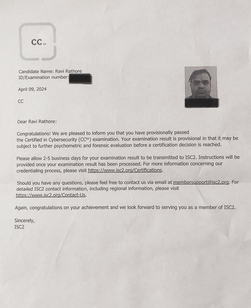 Happy to share that i have passed ISC2 Certified in Cybersecurity (CC ... Happy to share that i have passed ISC2 Certified in Cybersecurity (CC ...