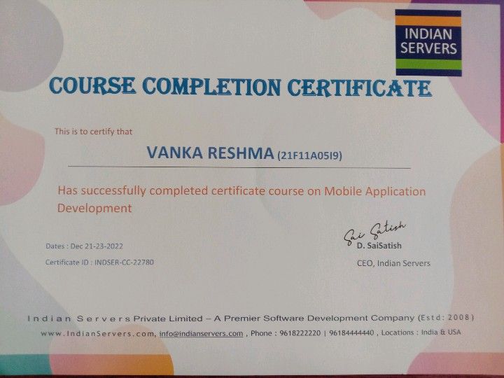 Reshma Vanka on LinkedIn: Got certified in Mobile Application ... Reshma Vanka on LinkedIn: Got certified in Mobile Application ...