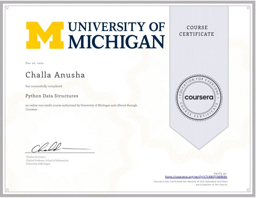 Challa Anusha on LinkedIn: Successfully completed Python Data ... Challa Anusha on LinkedIn: Successfully completed Python Data ...