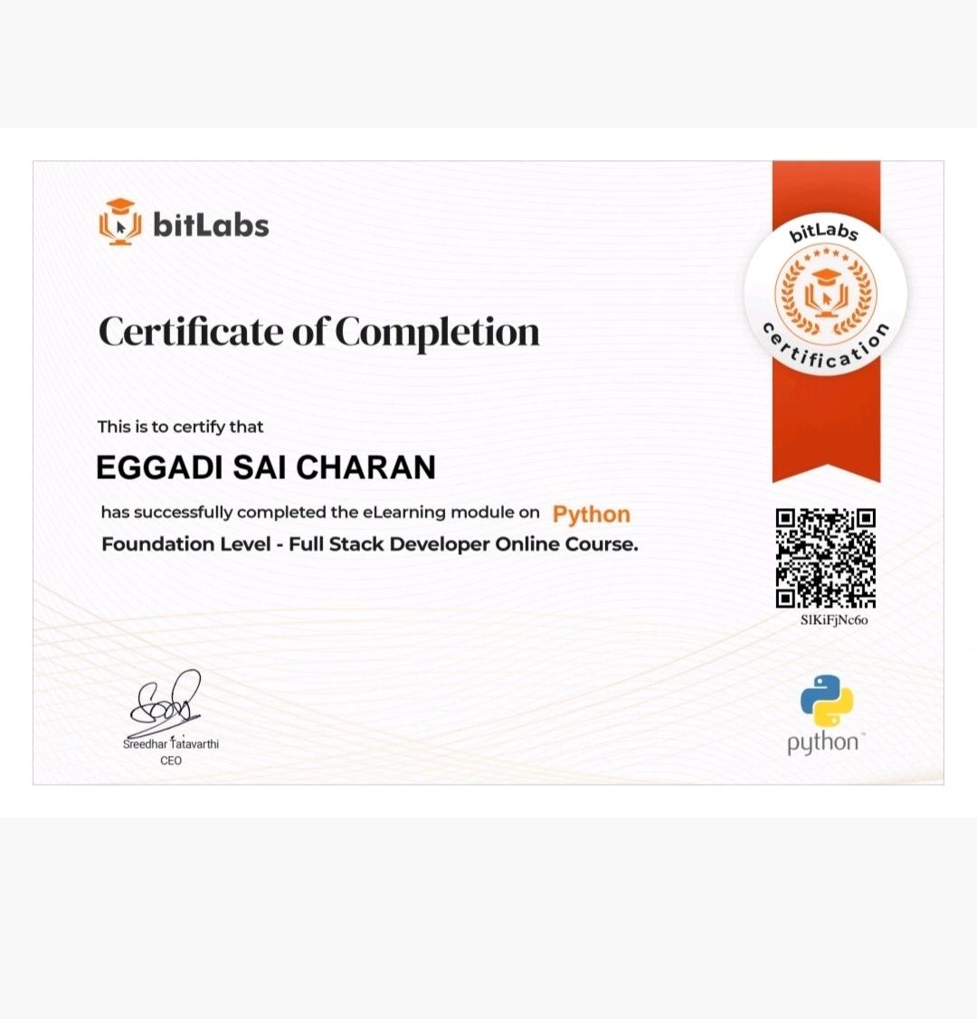 Sai Charan Eggadi on LinkedIn: #bitlabs #python #coding #python Sai Charan Eggadi on LinkedIn: #bitlabs #python #coding #python