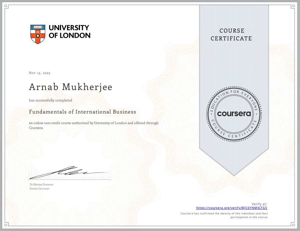 Arnab Mukherjee on LinkedIn: I recently completed the International ... Arnab Mukherjee on LinkedIn: I recently completed the International ...