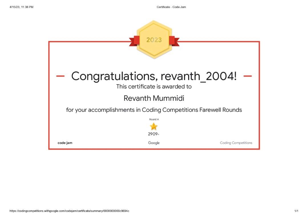Revanth Mummidi on LinkedIn: #codejam #google #farewell Revanth Mummidi on LinkedIn: #codejam #google #farewell