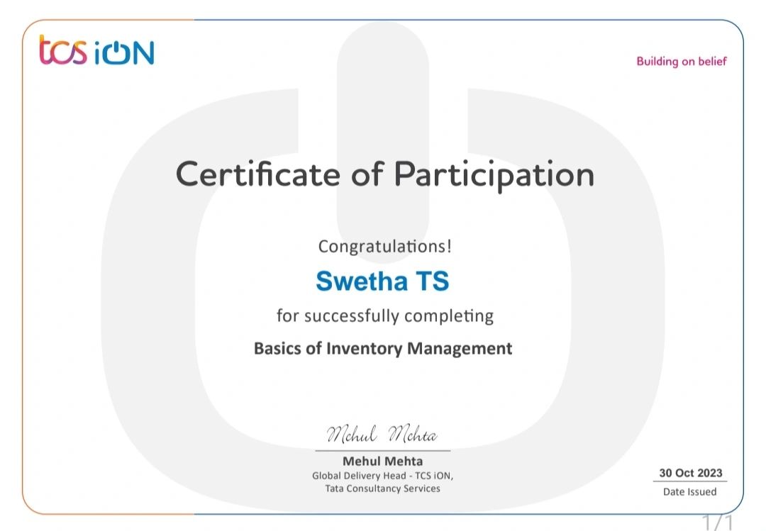 Swetha TS on LinkedIn: Thrilled to share that I've successfully ... Swetha TS on LinkedIn: Thrilled to share that I've successfully ...