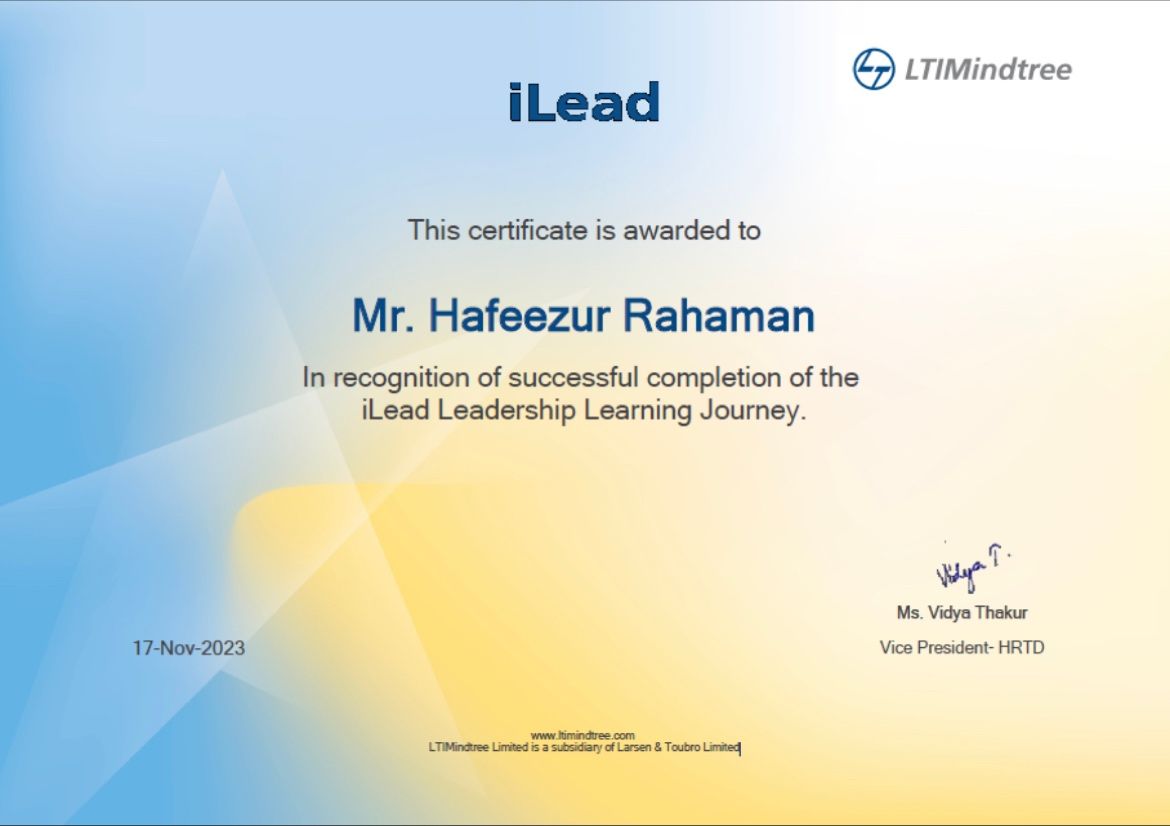 Hafeezur Rahaman on LinkedIn: #ileadprogram #certified #ltimindtree Hafeezur Rahaman on LinkedIn: #ileadprogram #certified #ltimindtree