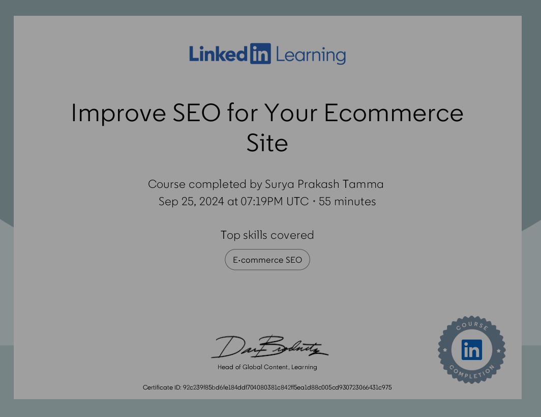 Surya Prakash Tamma on LinkedIn: #seo #linkedinlearning #ecommerce # ... Surya Prakash Tamma on LinkedIn: #seo #linkedinlearning #ecommerce # ...