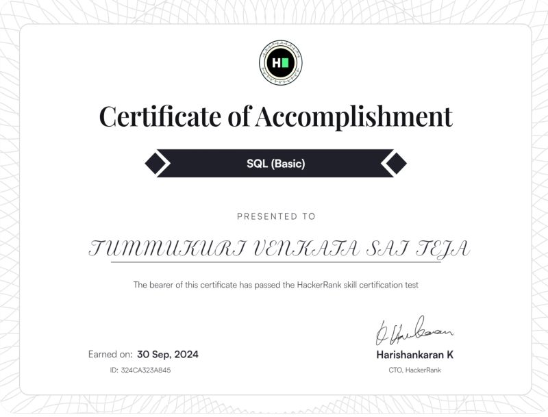Venkata Sai Teja Tummukuri on LinkedIn: #sql #certification # ... Venkata Sai Teja Tummukuri on LinkedIn: #sql #certification # ...