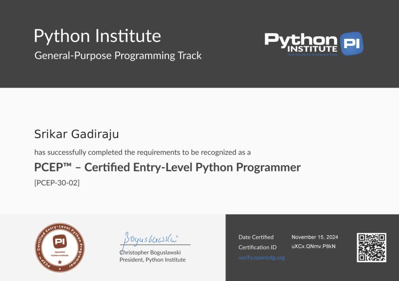 Srikar Gadiraju on LinkedIn: #pythoninstitute #pcep # ... Srikar Gadiraju on LinkedIn: #pythoninstitute #pcep # ...