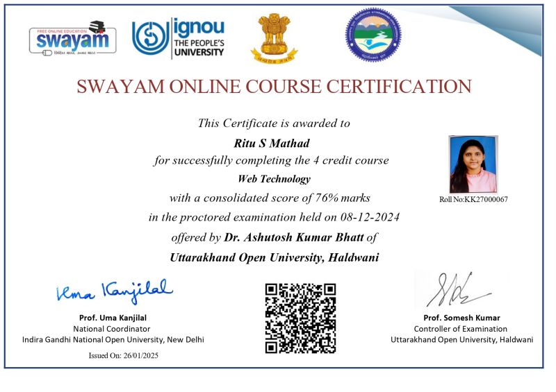 Ritu Mathad on LinkedIn: #webtechnology #swayam #learning # ... Ritu Mathad on LinkedIn: #webtechnology #swayam #learning # ...