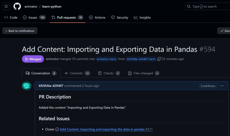 My pull request on data import and export in Pandas joins GSSOC ... My pull request on data import and export in Pandas joins GSSOC ...