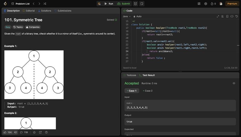#100dayscodingchallenge #codingchallenge #symmetrictree #binarytree ... #100dayscodingchallenge #codingchallenge #symmetrictree #binarytree ...