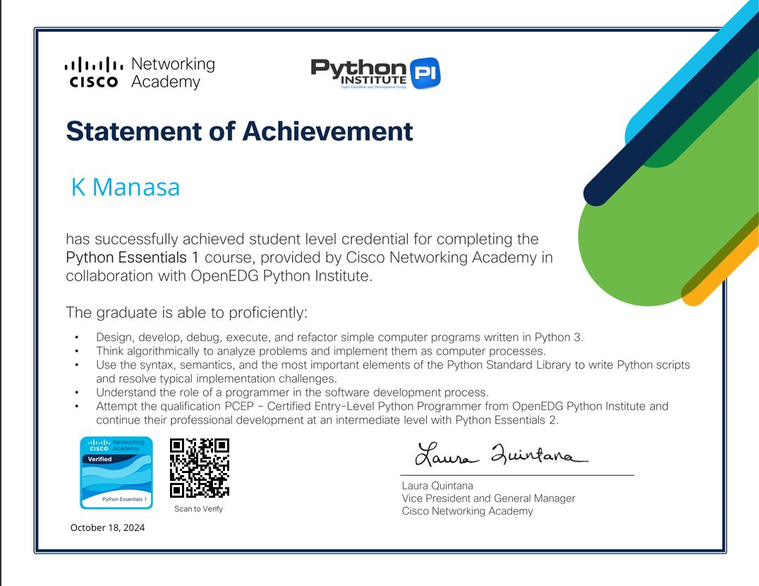 Manasa Kura on LinkedIn: #python #coding #certification # ... Manasa Kura on LinkedIn: #python #coding #certification # ...