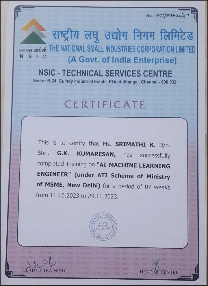 Srimathi Kumaresan on LinkedIn: #ai #ml #engineertrainee #nsic # ... Srimathi Kumaresan on LinkedIn: #ai #ml #engineertrainee #nsic # ...