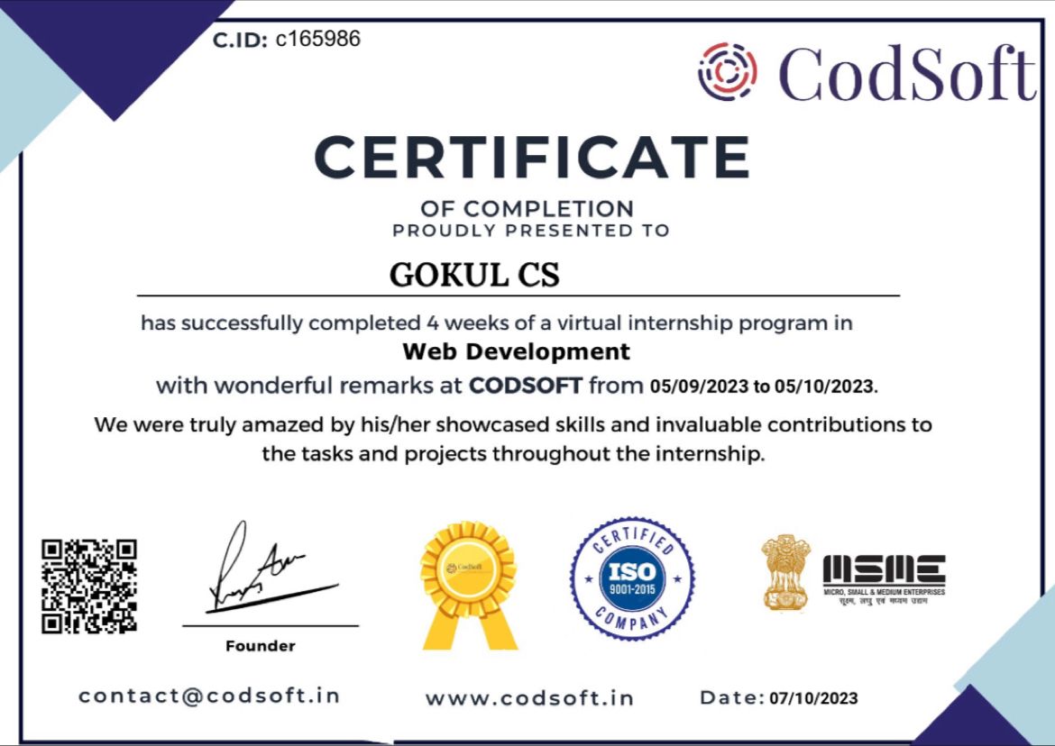 Gokul C S on LinkedIn: #codsoftinternship #cip #codsoft # ... Gokul C S on LinkedIn: #codsoftinternship #cip #codsoft # ...