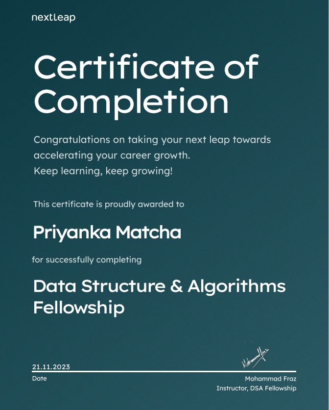 Priyanka Matcha on LinkedIn: #nextleap #datastructures #algorithms # ... Priyanka Matcha on LinkedIn: #nextleap #datastructures #algorithms # ...