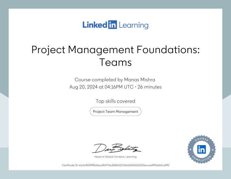 Manas Mishra on LinkedIn: Certificate of Completion Manas Mishra on LinkedIn: Certificate of Completion