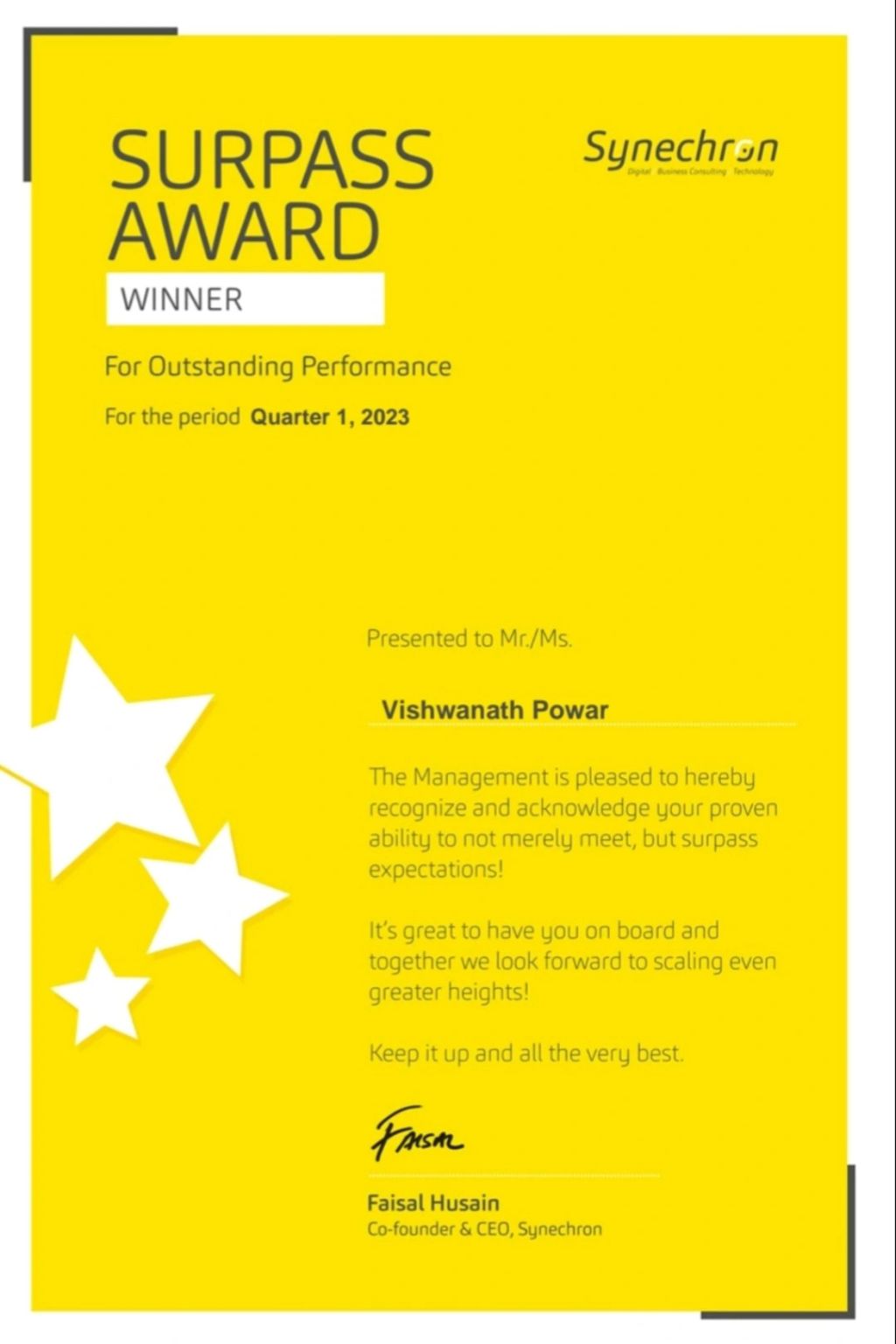 Vishwanath Powar on LinkedIn: I am very glad to share my Surpass Award ... Vishwanath Powar on LinkedIn: I am very glad to share my Surpass Award ...