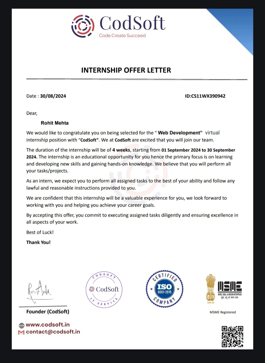 Rohit Mehta on LinkedIn: #internship #codsoft #webdevelopment Rohit Mehta on LinkedIn: #internship #codsoft #webdevelopment