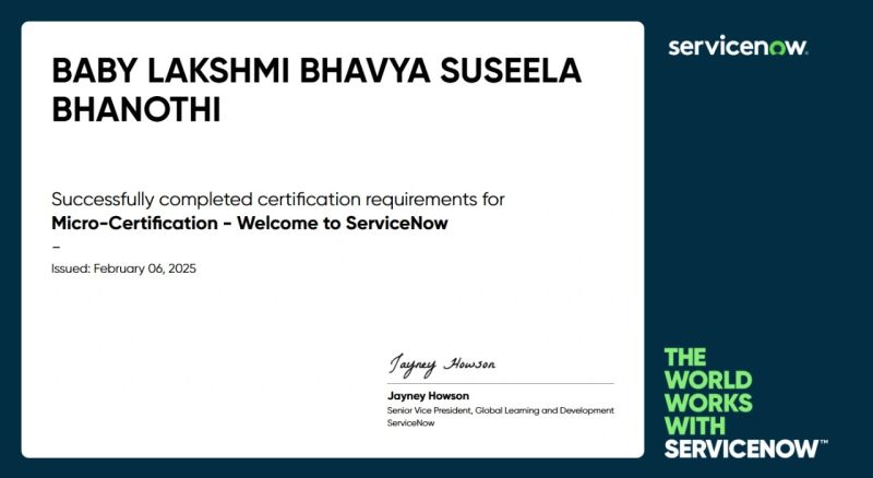 #servicenow #microcertification #newlearning | Bhavya suseela Bhanothi #servicenow #microcertification #newlearning | Bhavya suseela Bhanothi