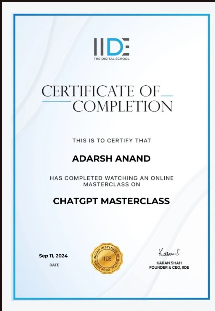Adarsh Anand on LinkedIn: excited to share my new certificate about ... Adarsh Anand on LinkedIn: excited to share my new certificate about ...