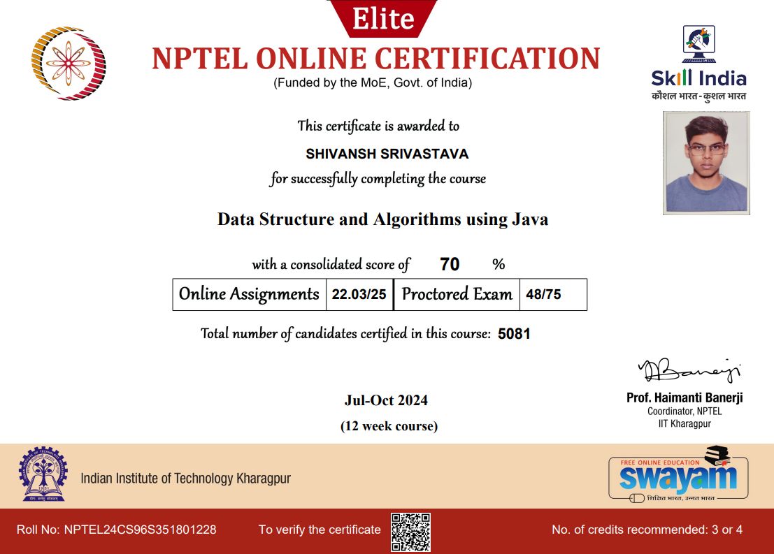 Shivansh Srivastava on LinkedIn: #dsa #javaprogramming #nptel # ... Shivansh Srivastava on LinkedIn: #dsa #javaprogramming #nptel # ...