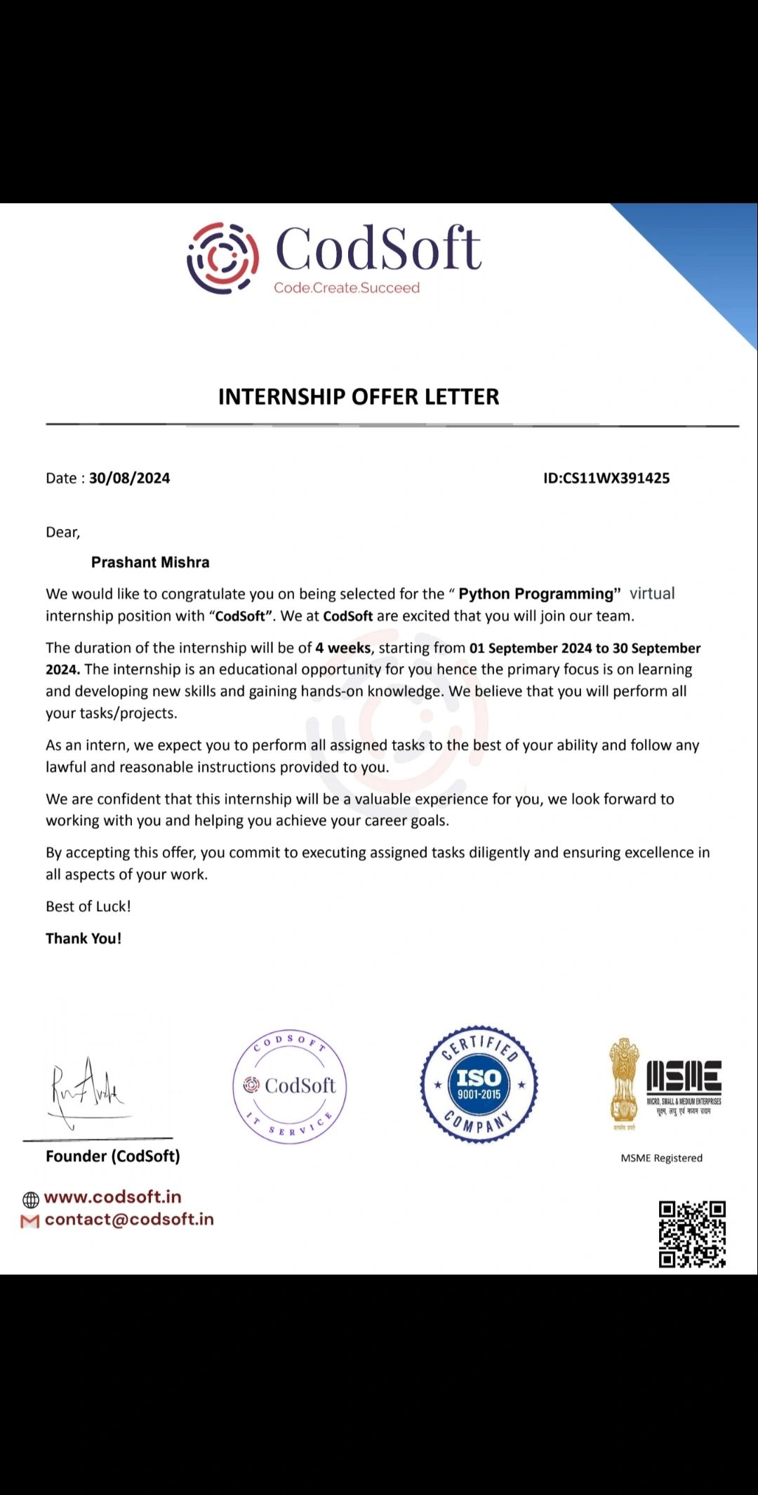 Prashant Mishra on LinkedIn: #pythonprogramming #internship #codsoft Prashant Mishra on LinkedIn: #pythonprogramming #internship #codsoft