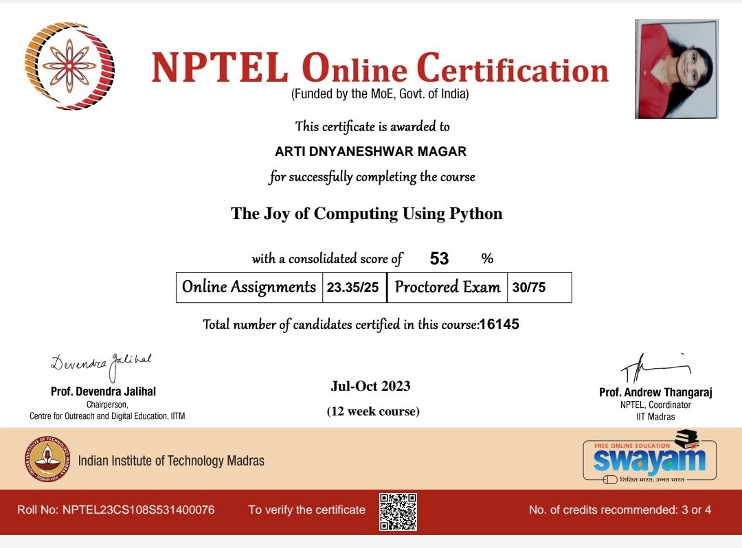 Arti Magar on LinkedIn: #iitmadras #pythonprogramming #nptel Arti Magar on LinkedIn: #iitmadras #pythonprogramming #nptel